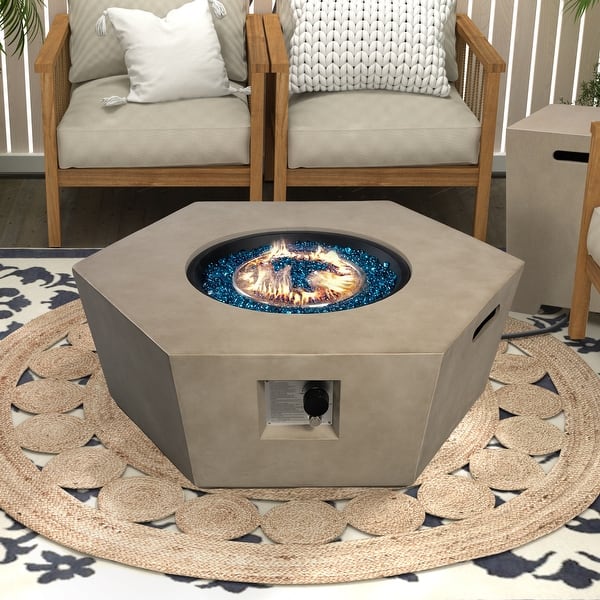 UPHA 41-Inch Outdoor Patio Hexagon Concrete Propane Gas Fire Pit Table ...