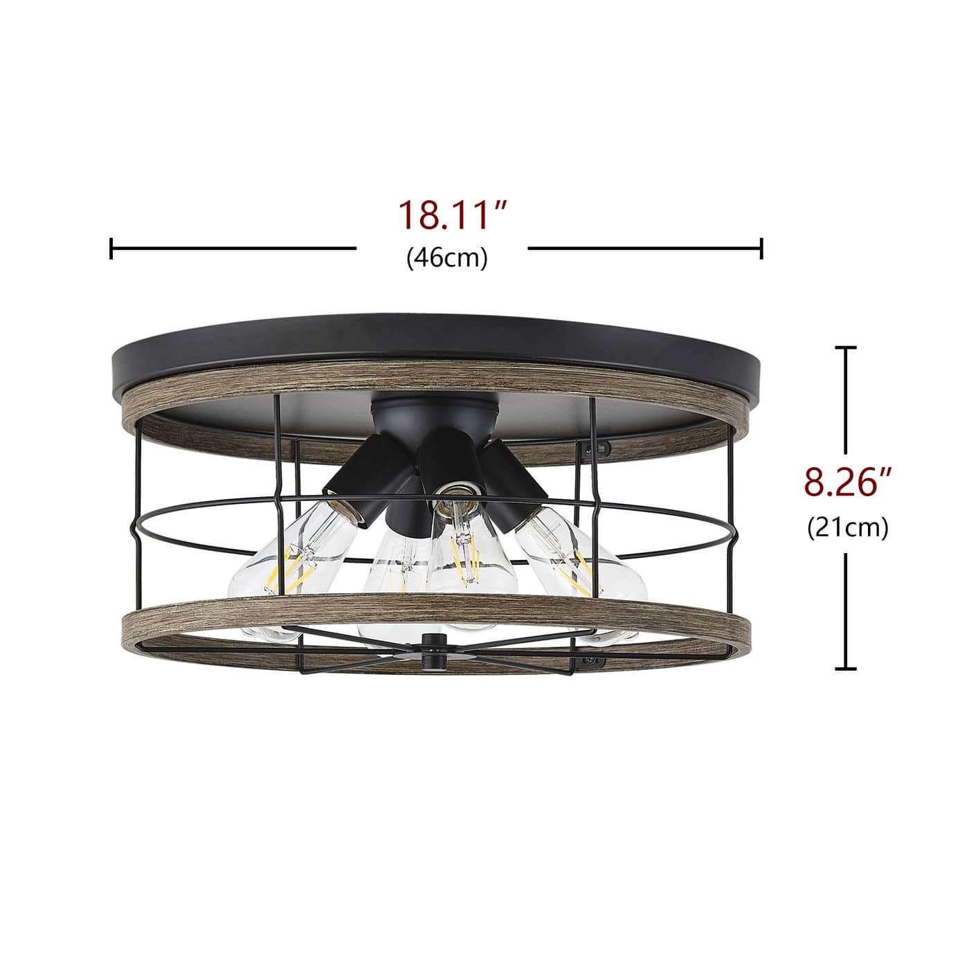 Farmhouse 4-Light Drum Metal Frame Flush Mount Ceiling Light with ...