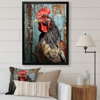 Designart "Farmhouse Barn Rooster Portrait I" Chicken Wall Decor Red ...