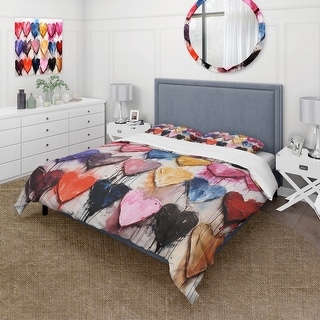 Designart - Pink and blue Heart Pop Art 2 - Pop Art Bedding Cover Set ...