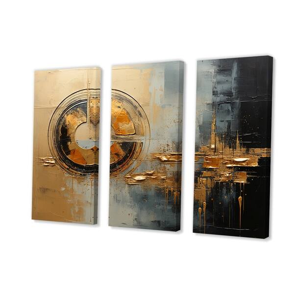 Designart "Golden Gleam IV" Abstract Collages Wall Art Living Room Set ...