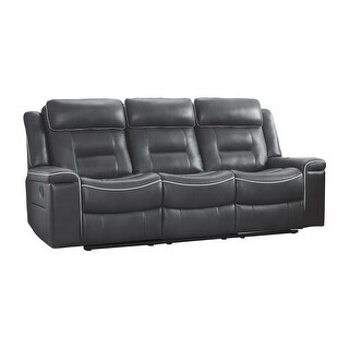 Dara 89 Inch Lay Flat Manual Recliner Sofa, Plush Dark Gray Faux ...