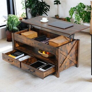 Modern X-Shape Wood Support Lift Top Coffee Table with 2 Storage ...