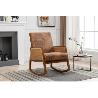 PU Leather Single Person Rocking Chair with Solid Wood Frame, Equipped ...