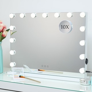 VANITII Large Hollywood Makeup Vanity Mirror with 15 LED Bulbs 3 Lights Adjustable USB Charging ...