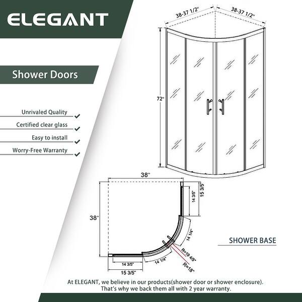 ELEGANT Neo-Round Shower Door Double Sliding Shower Enclosure with ...