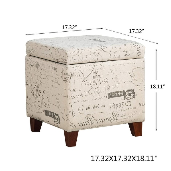 Fabric Script Pattern Cube Storage Footstool, Hinged Lid, Solid Wood ...