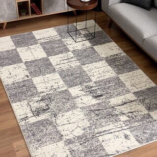 8' x 11' White and Gray Checkered Area Rug - 3'6" Round - Bed Bath ...