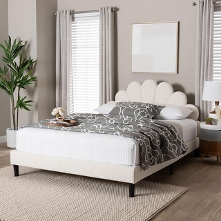 Albion Boucle Upholstered Platform Bed - Soft Fabric Queen Size Bed ...