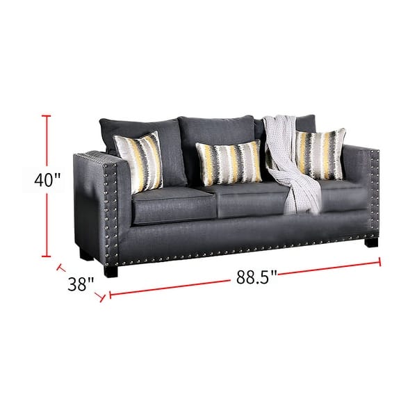 Linen-like Fabric Sofa with Nail Head Finish Design in Slate - Bed Bath ...