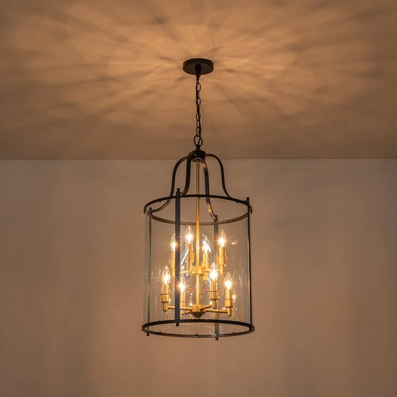 Classic Clear Glass Matte Black Round Entry Lantern Light 17in - Bed ...