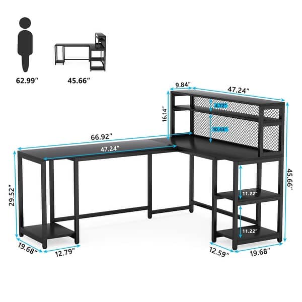 67 inch Large L Shaped Computer Desk with Storage Shelves and Hutch ...