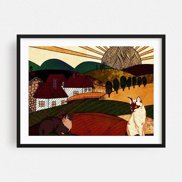 Hill cats 1 Mixed Media Cartoon Circles Landscape Art Print/Poster ...