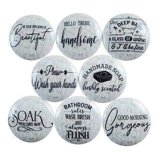 Set of 8 White Texture Bathroom Print Wood Cabinet Knobs - 1.5" Wide ...
