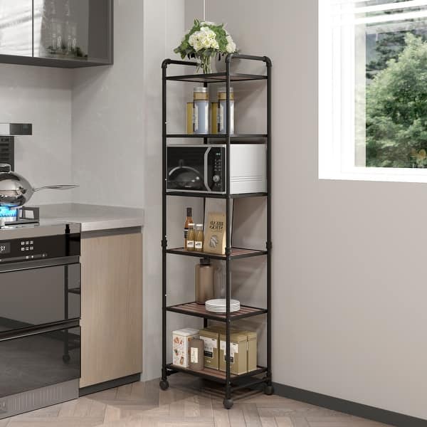 6-story Corner Shelf 4 Wheeled Brown Kitchen Cart Disassembly Storage ...