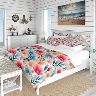 Designart "Very Soft Green And Pink Tropical Pattern I" Green Floral ...