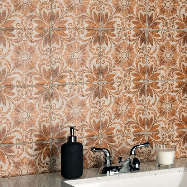 Merola Tile Costa Arena Decor Dahlia Encaustic 7.75" x 7.75" Ceramic ...