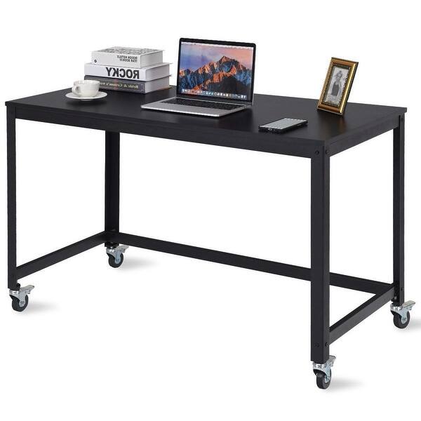 Daily Boutik Mobile Steel Frame Laptop Computer Desk with Black Wood ...