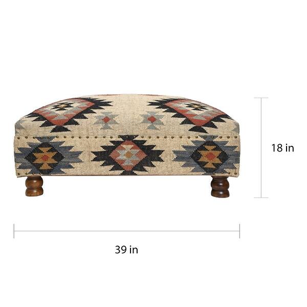 Handmade Kilim Upholstered Ottoman (India) - Bed Bath & Beyond - 31985224