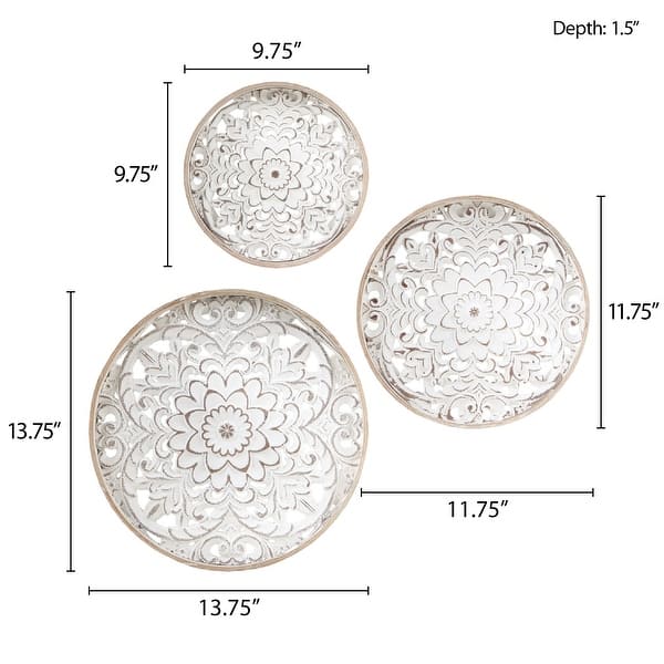 Madison Park Medallion Trio Distressed White Floral 3-piece Carved Wood ...