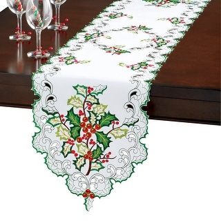 Embroidered Holly Leaves and Red Berries Table Linens - Bed Bath ...