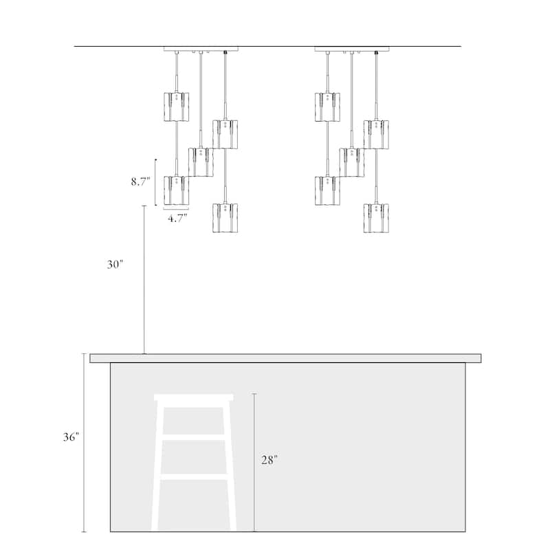 Kasy Modern 5-Light Glass Chandelier Cluster Pendant for Kitchen Island ...