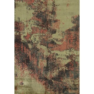 Green Abstract Rug Hand-Knotted Wool Carpet - 4'0"x 5'11" - Bed Bath ...