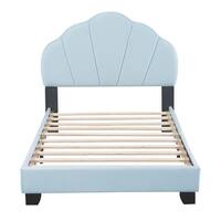 Twin Size Upholstered Velvet Platform Bed with Shell-Shaped Headboard ...