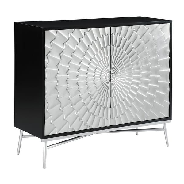 44 Inch 2 Door Accent Cabinet Console, Steel Legs, Silver Medallion ...