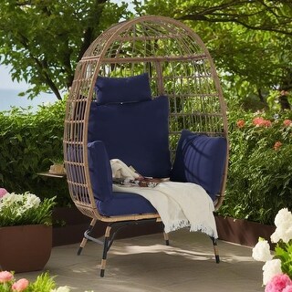 Oversized Outdoor Rattan Wicker Egg Chair with Cushions and Pillows ...