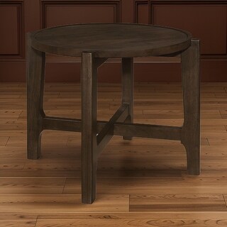 Katie End Table, Round 26 Inch Top, Dark Brown Solid Wood, Cross Beam ...