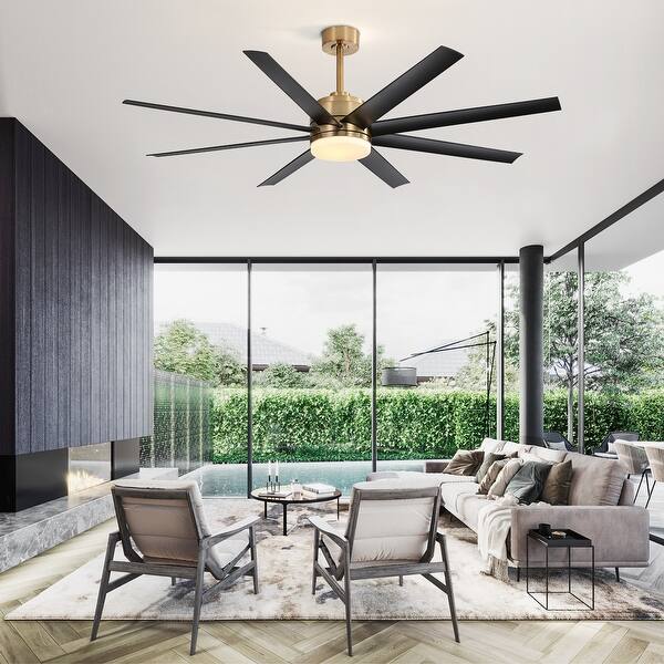65 Inch Gold Large Morden Ceiling Fan with Light Remote(8-Blade) - Bed ...