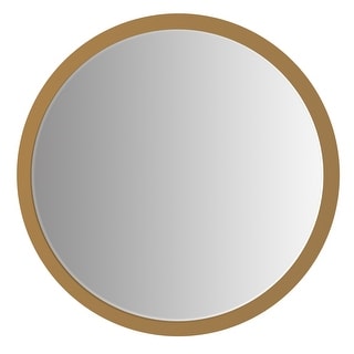 32 Inch Round Wooden Frame Floating Wall Beveled Mirror, Brown - Bed ...