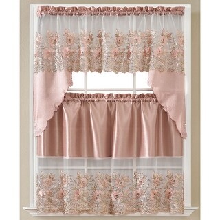Phoebe Sequin Embroidered Kitchen Curtain Set, Swag 60x36, Tiers 30x36 ...