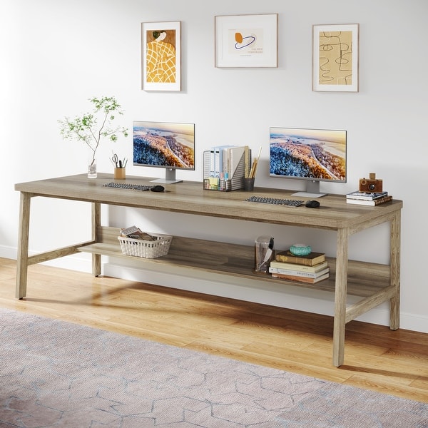 78.7 Inches Extra Long Computer Desk, 2 Person Desk with Open Storage ...