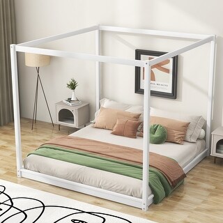 Modern Simple Style King Size Low Canopy Platform Bed,Solid Wood Frame ...