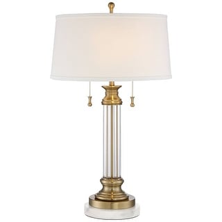 Traditional Table Lamp White Round Riser 30" Tall Brass Crystal - 18" x ...