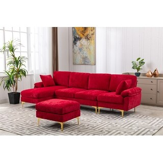 Modern U-Shape Sectional Sofa, Large Chenille Fabric Modular Couch w ...