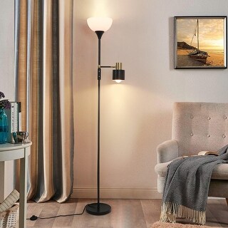 71 in. Black Industrial 2-Light Torchiere Dimming LED Tree Floor Lamp ...