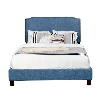 Full Size Upholstered Panel Bed with Nailhead Trim, Multiple Colors ...