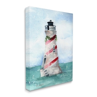 Stupell Nautical Holiday Lighthouse Christmas Candy Cane Stripes Canvas ...