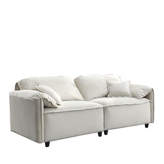 Modern Cloud Style Upholstered Sofa with Soft Angled Arms, 3 Seat Beige ...