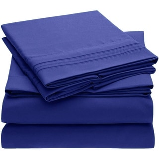 4 PC Dark Blue Sheet Set 2000 Embroidery Soft Cozy 12" Deep Pocket ...