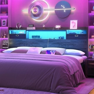 3 Tiers Bed Headboard with Power Outlet and RGB LED Lights,Wood ...