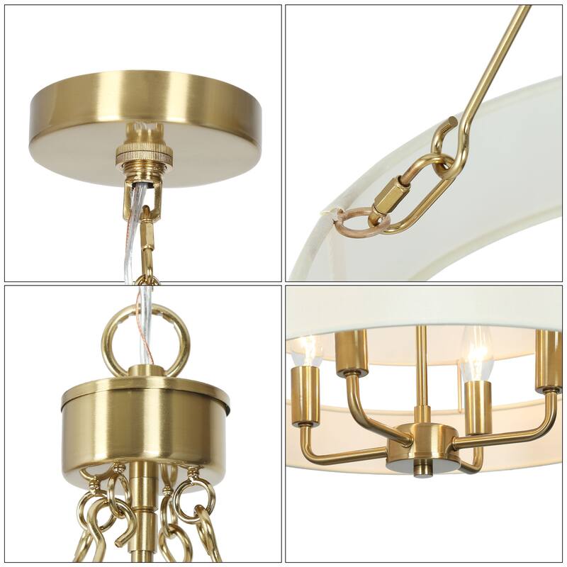 Malury Mid-century Modern 4-Light Brass Gold Drum Chandelier Fabric ...