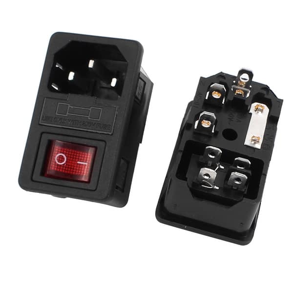 AC 250V 10A Red Indicator Rocker Switch Fuse Holder Power Inlet Socket ...