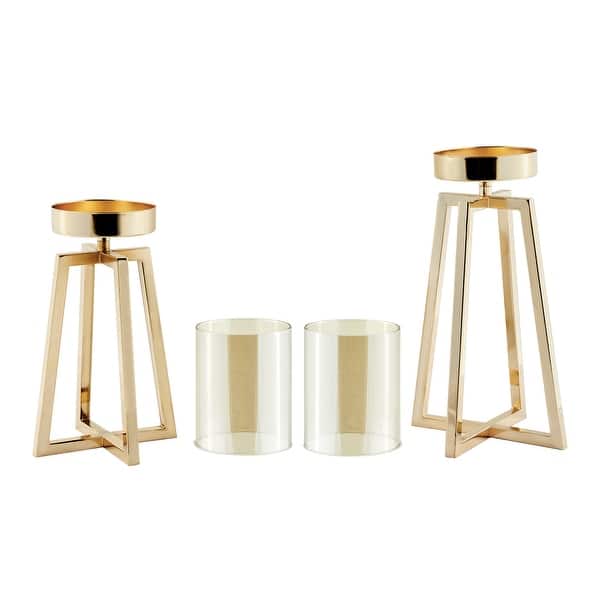 Danya B. Maeve Tinted Glass Warm Gold Pedestal Hurricane Candle Holders - Set of 2 - Bed Bath ...