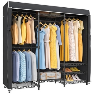 V5C Covered Clothes Rack Heavy Duty Portable Closet Wardrobe ...