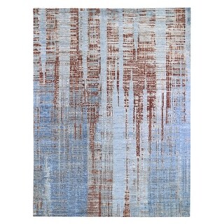 Shahbanu Rugs Red Hi-Low Pile Abstract Design Denser Weave Wool and ...