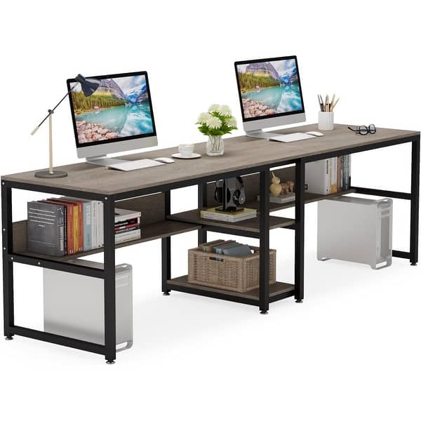 Two Person Desk with Bookshelf, 78.7 Computer Office Double Desk for ...